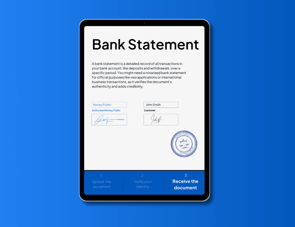 Bank Statement Notarization online within minutes