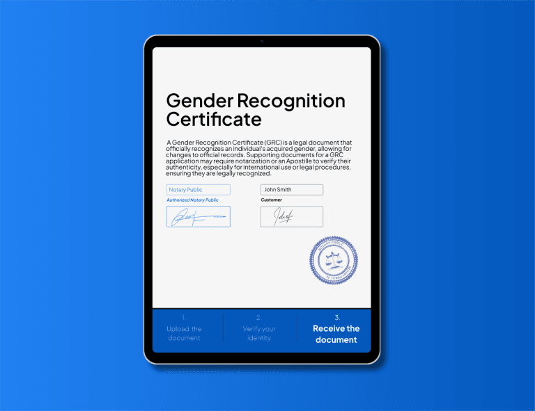 Gender Recognition Certificate notarization | NotaryPublic